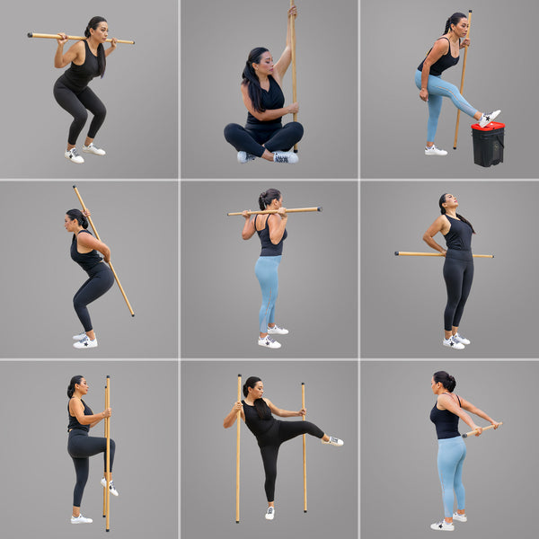 Bamboo Mobility & Training Stick with Rubber Feet - Exercise Balance P ...