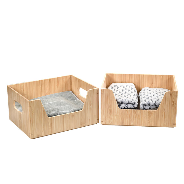 Stackable Bamboo Open-Front Storage Bin (12” x 9” x 6”) | Easy-Access ...