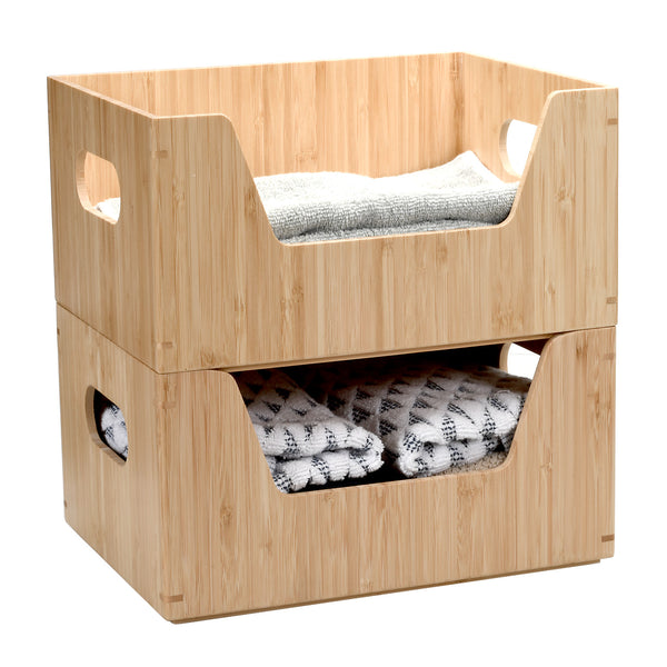 Stackable Bamboo Open-Front Storage Bin (12” x 9” x 6”) | Easy-Access ...