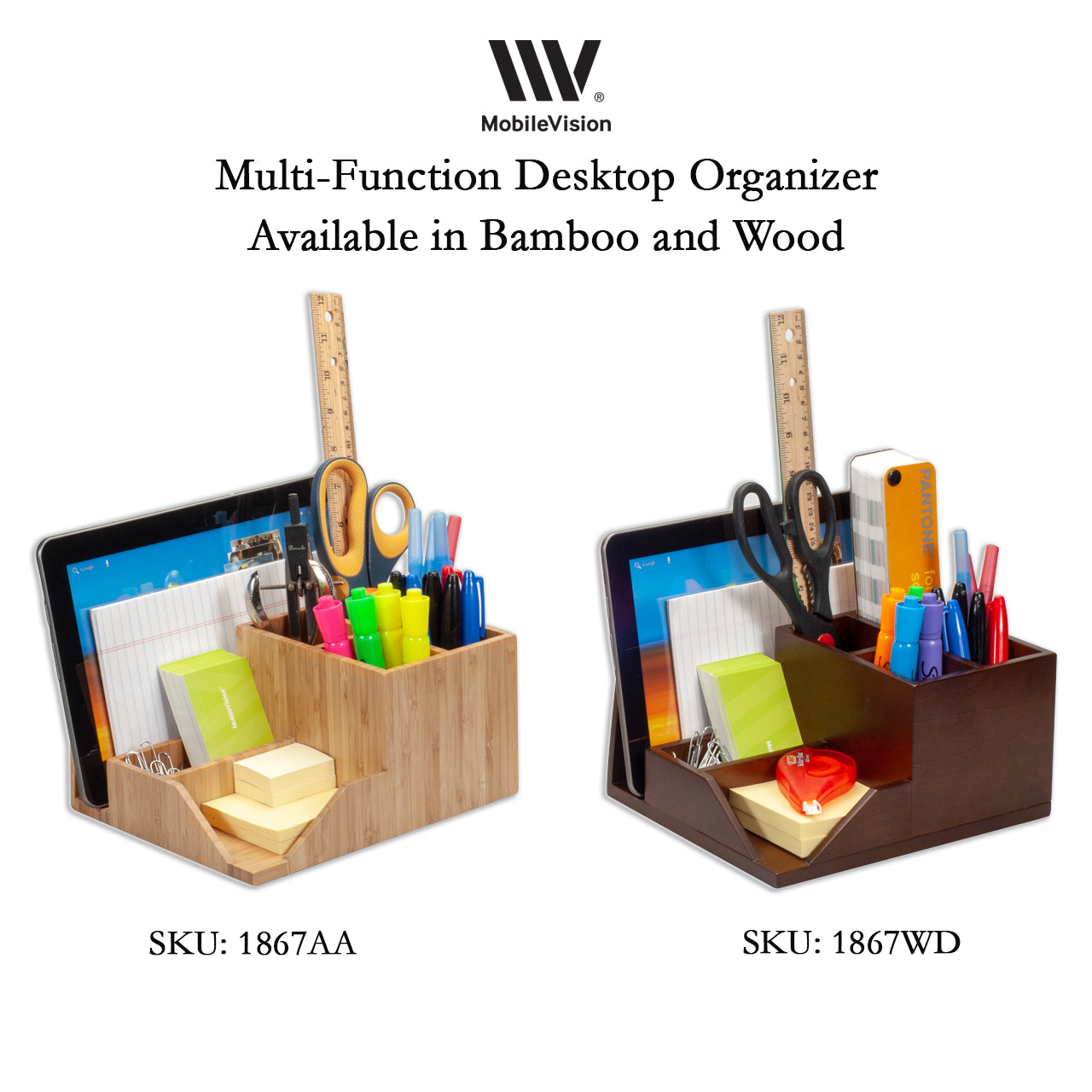 Bamboo Multi-Level Desktop Organizer | All-in-One Stationery & Media H ...